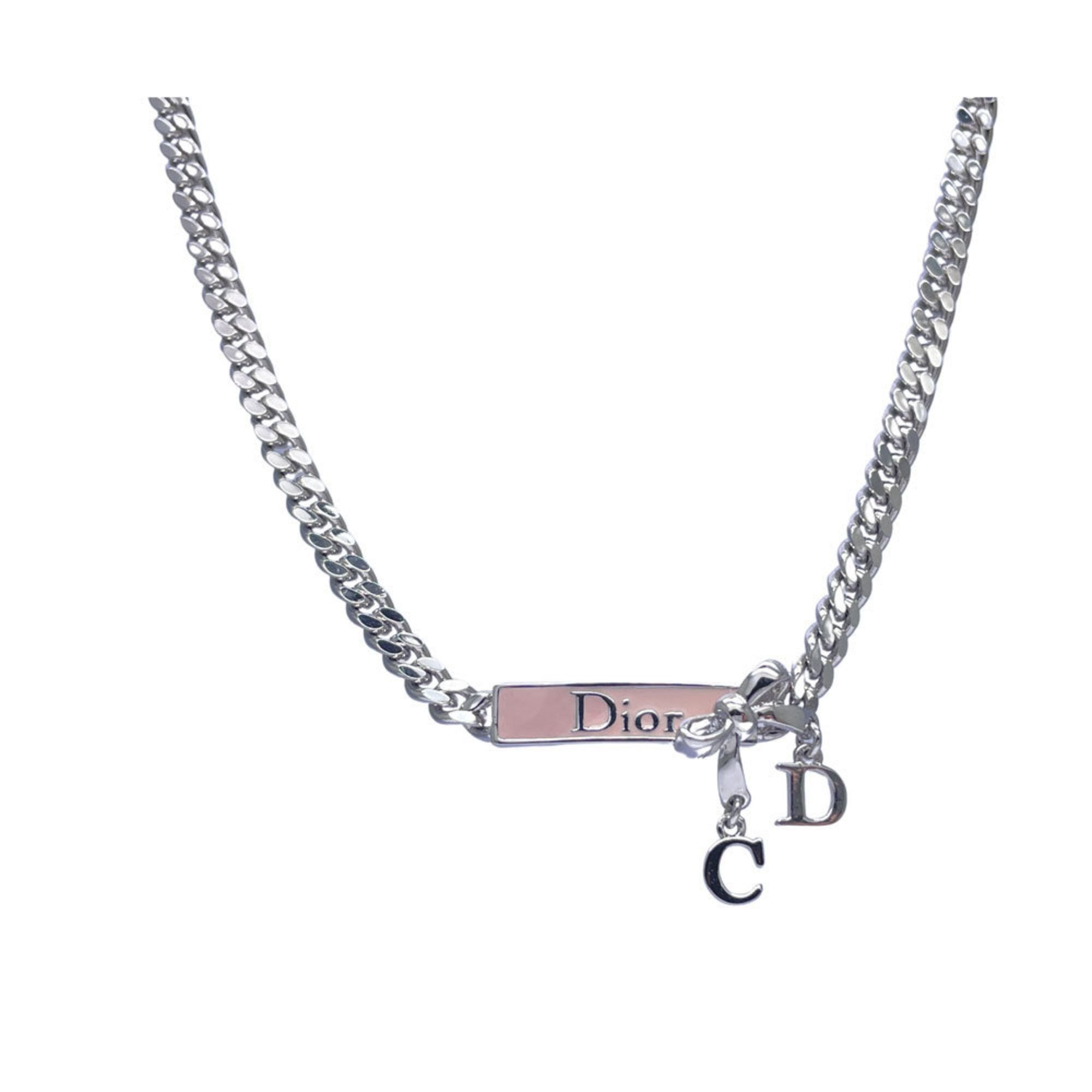 Dior Christian Dior Choker Ribbon Logo Chain Vintage Necklace for Women Silver Pink 20505073 Grailed
