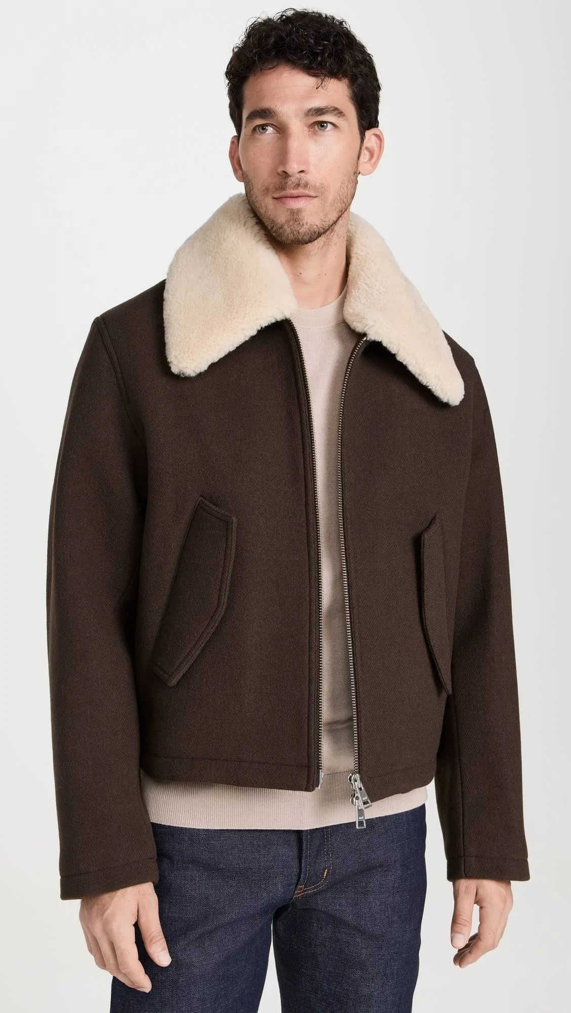 AMI o1s22i1n0924 Boxy Shearling Jacket in Brown | Grailed