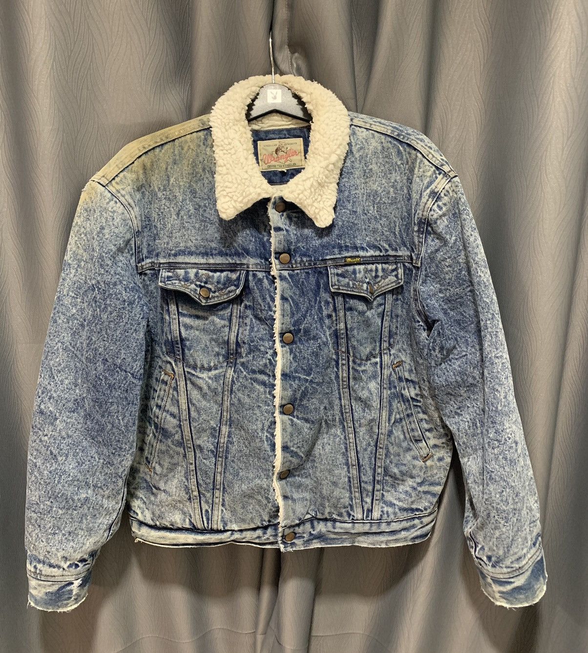 Vintage Wrangler Sherpa Trucker Jacket Metal Snap Button Acid Wash ...
