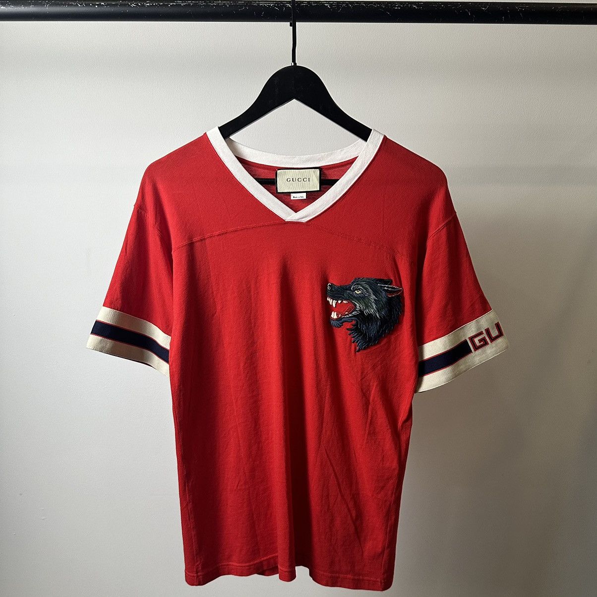 Gucci × Luxury × Streetwear GUCCI “WOLF” RED JERSEY | Grailed