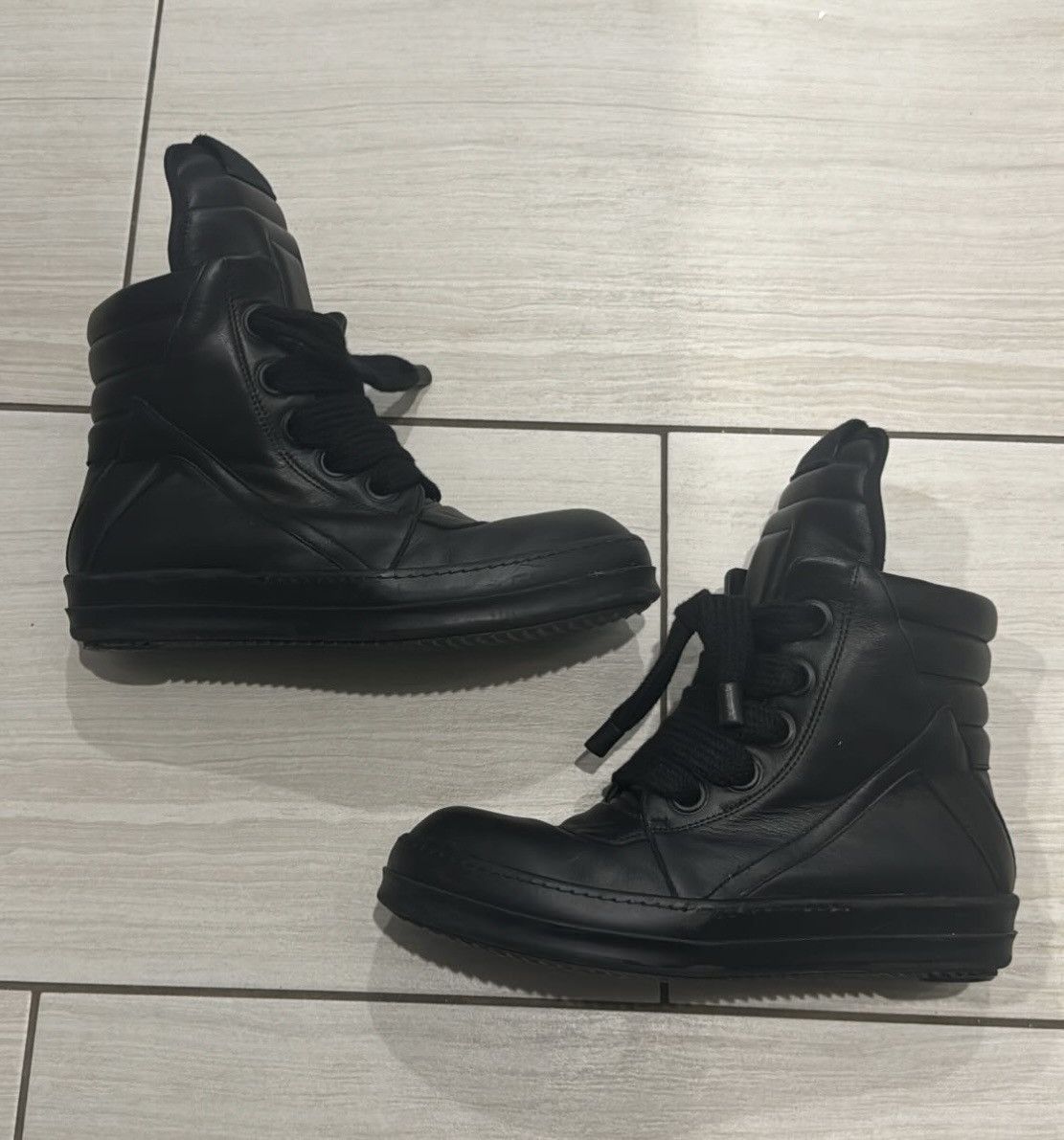 Rick Owens Rick Owen Triple Black Jumbo Lace Geobaskets | Grailed