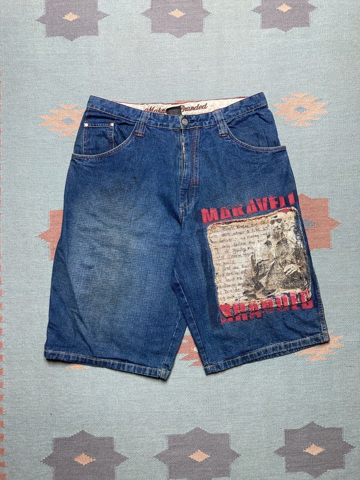 Vintage y2k baggy jeans shorts jorts makaveli branded Tupac wide 36 ...
