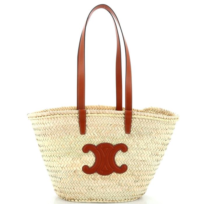 Celine Triomphe Basket Shoulder Bag Raffia with Leather Large | Grailed