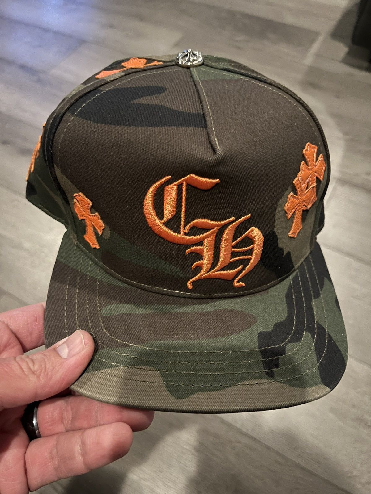 Chrome Hearts Chrome Hearts Camo Orange Leather Cross Patch Hat | Grailed
