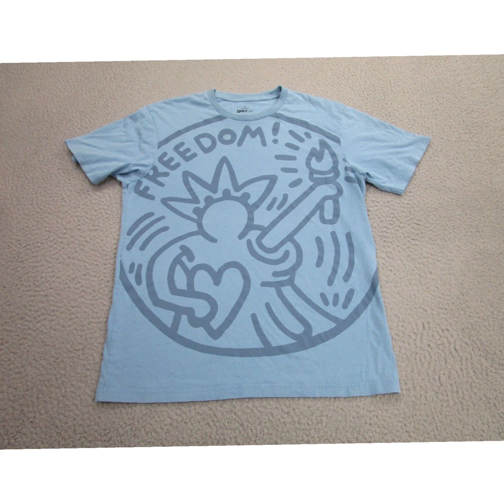 Uniqlo Keith Haring Mens Shirt Medium Blue Lady Liberty Freedom NYC ...