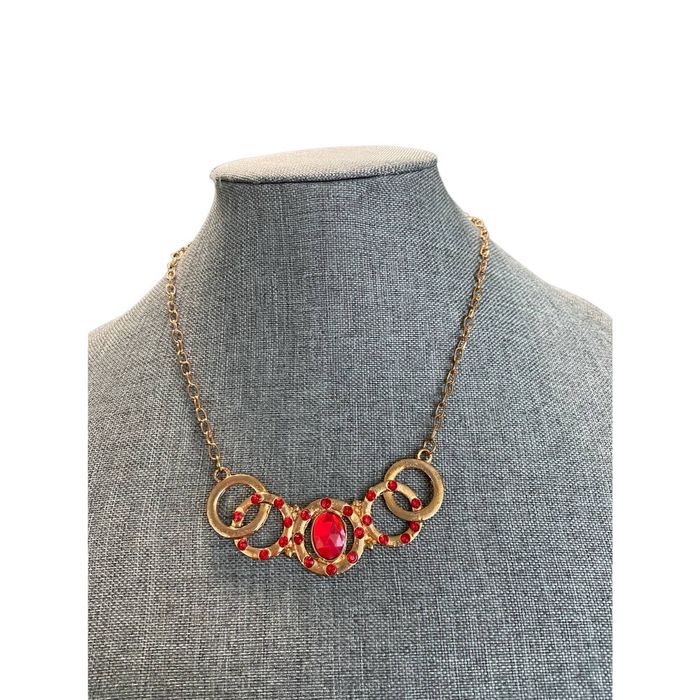 Generic Pretty red rhinestone and round loop necklace gold tone | Grailed