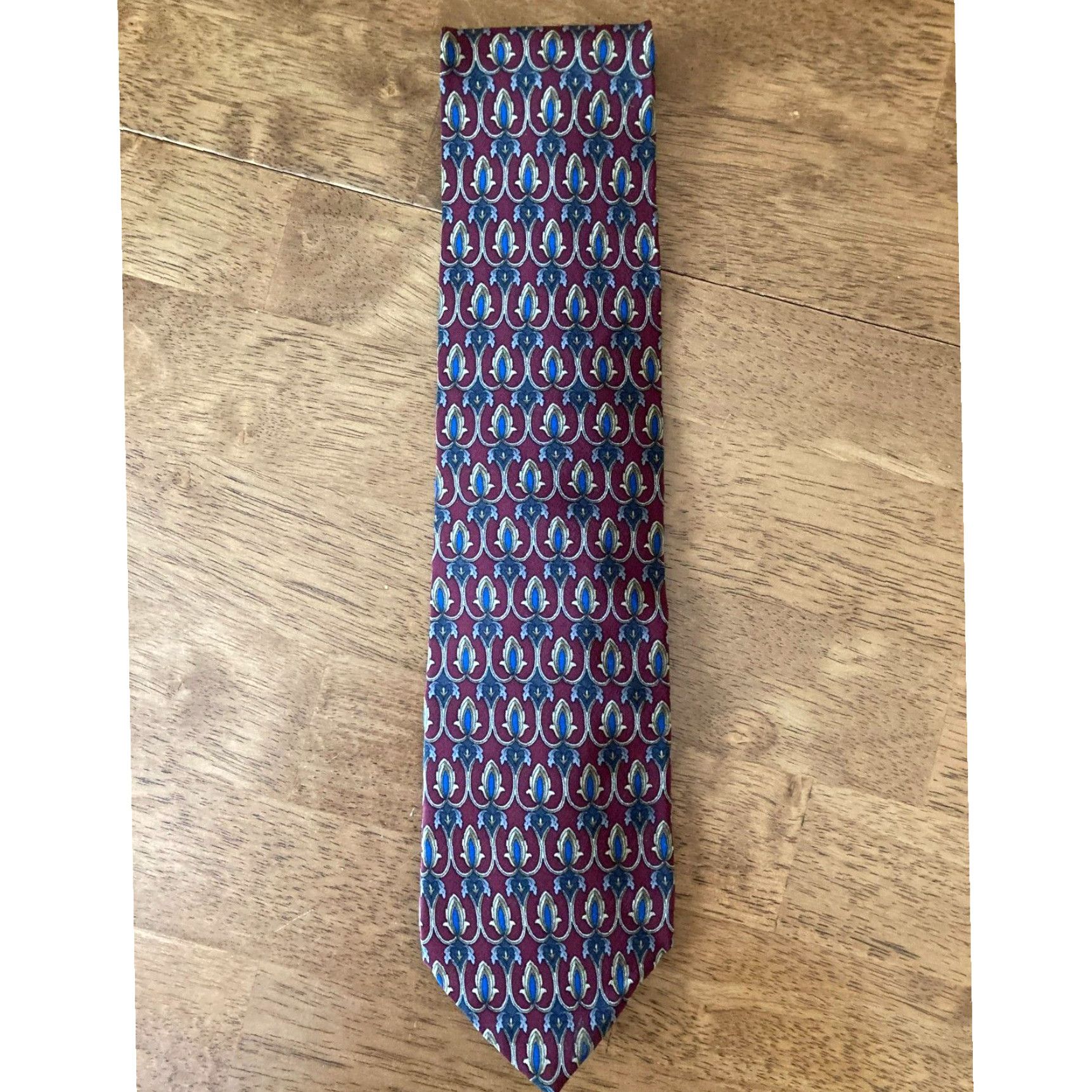 Vintage Maroon Blue Tan Silk Necktie Tie for the Discerning Gentleman ...