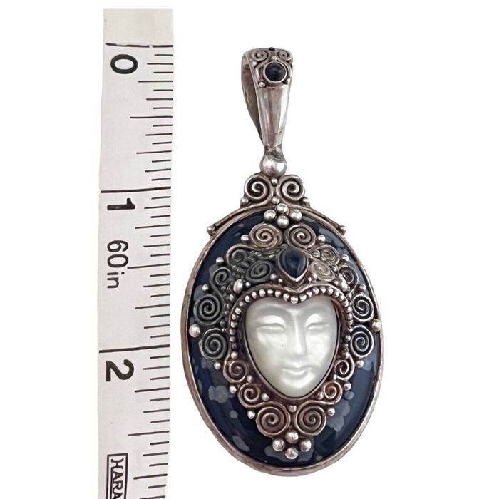 Vintage 925 Silver Sajen Goddess Face PENDANT Black Onyx MOP | Grailed