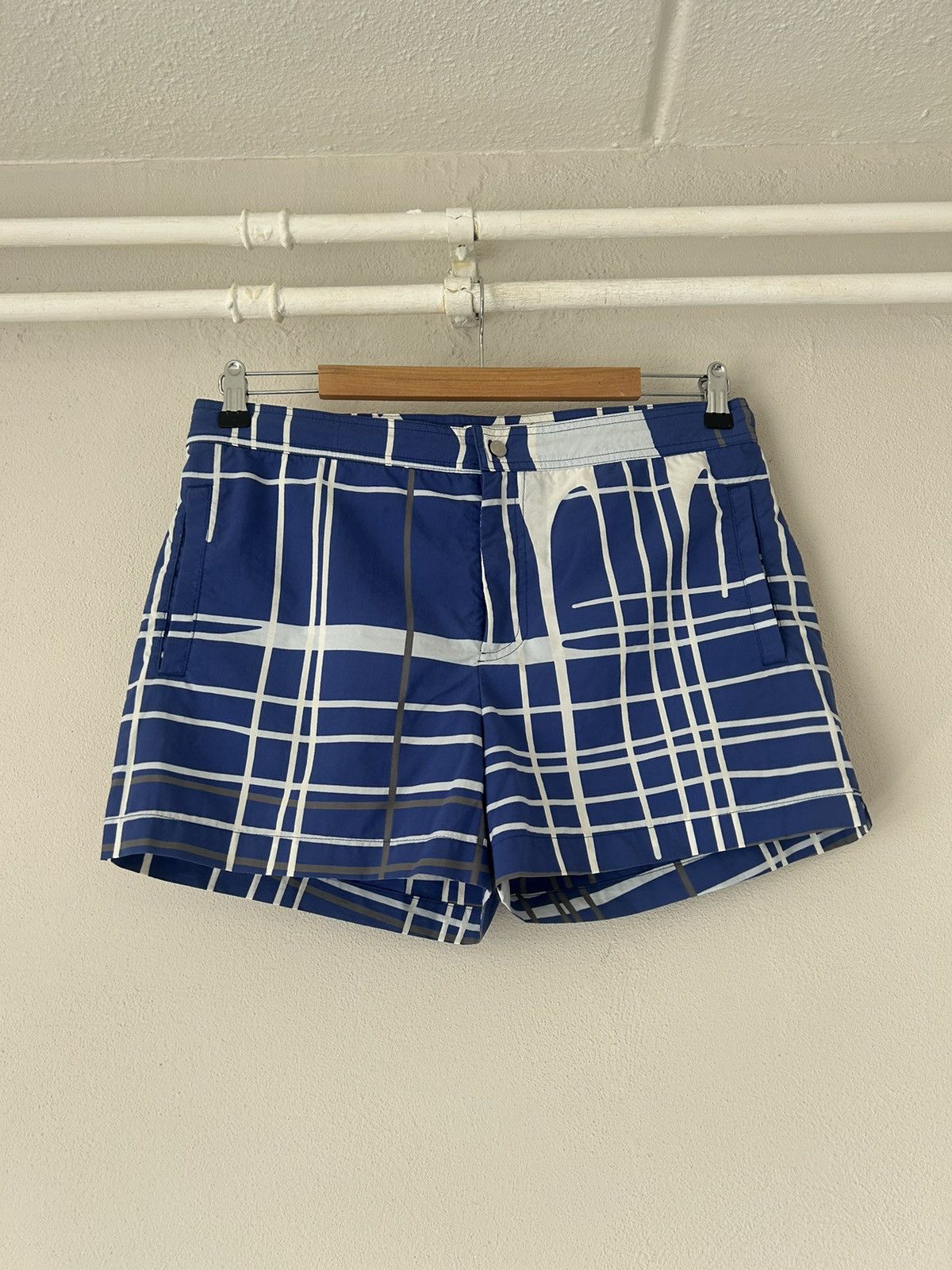 Hermes Blue Checkered Swim Trunks | Grailed