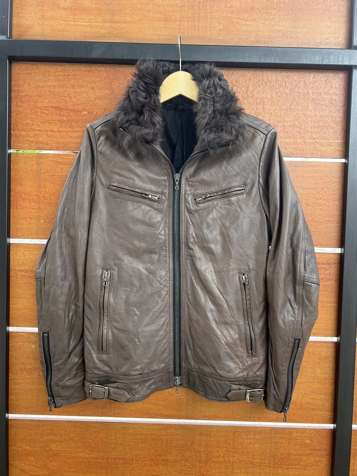 14th Addiction × Japanese Brand × Shellac Shellac Detachable Hair Collar Leather Jacket | Grailed