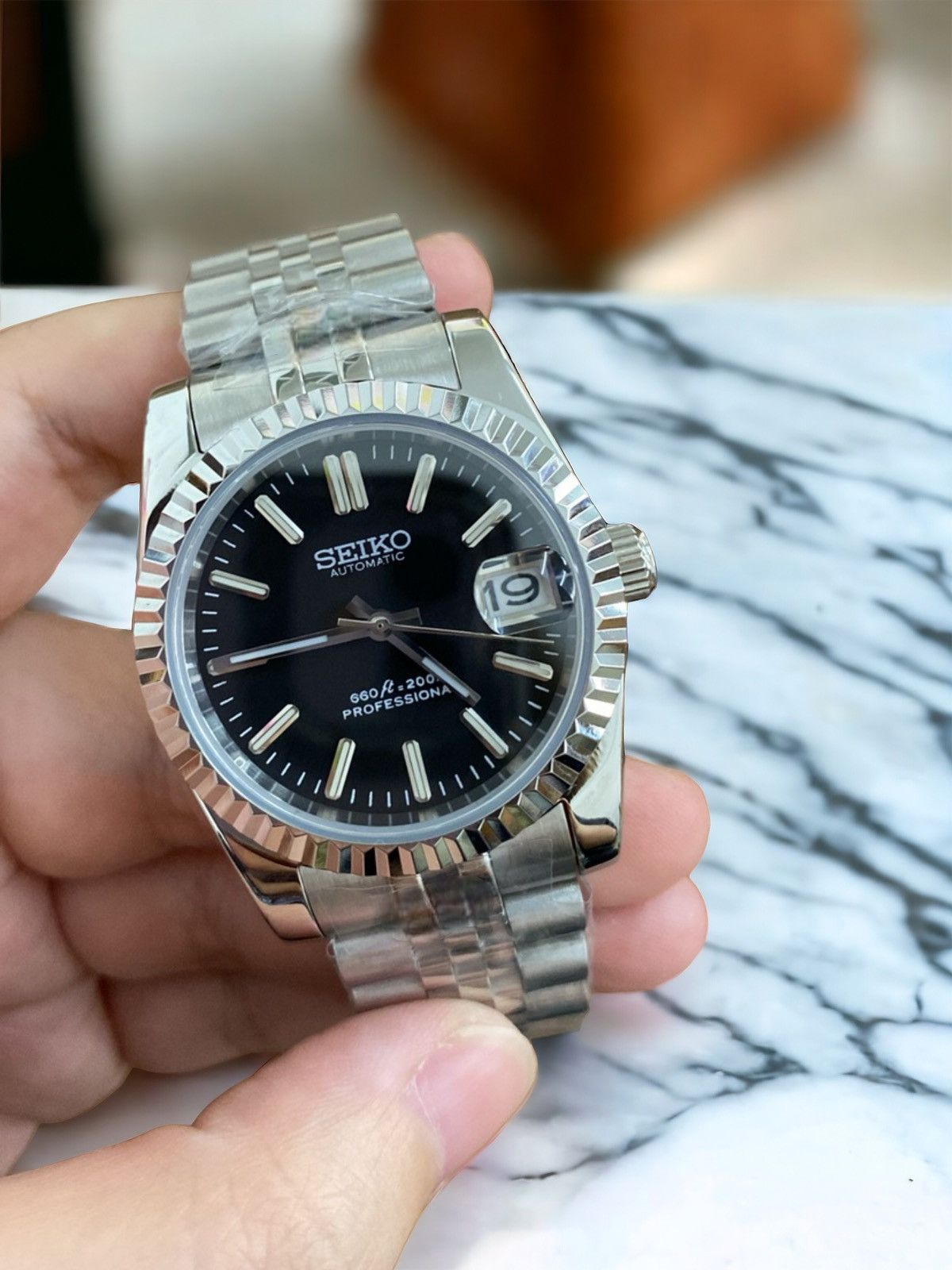 Seiko Seiko Mod Datejust Classic Black Dial Jubilee Steel Watch | Grailed