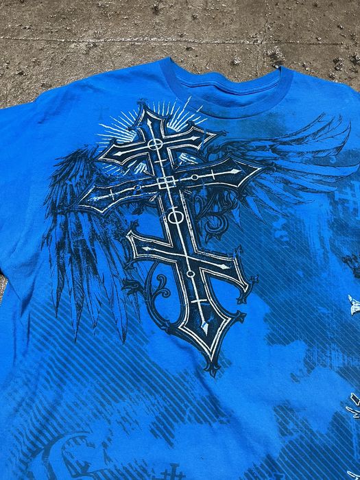 Vintage Crazy Y2K Affliction Style Skull Cross Punk Goth Skater Tee ...