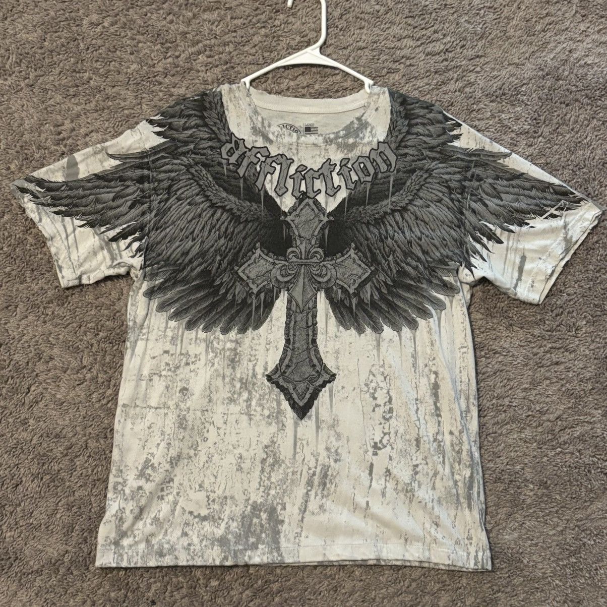 Affliction Affliction Y2k Emo Angel Wings Cross Shirt | Grailed
