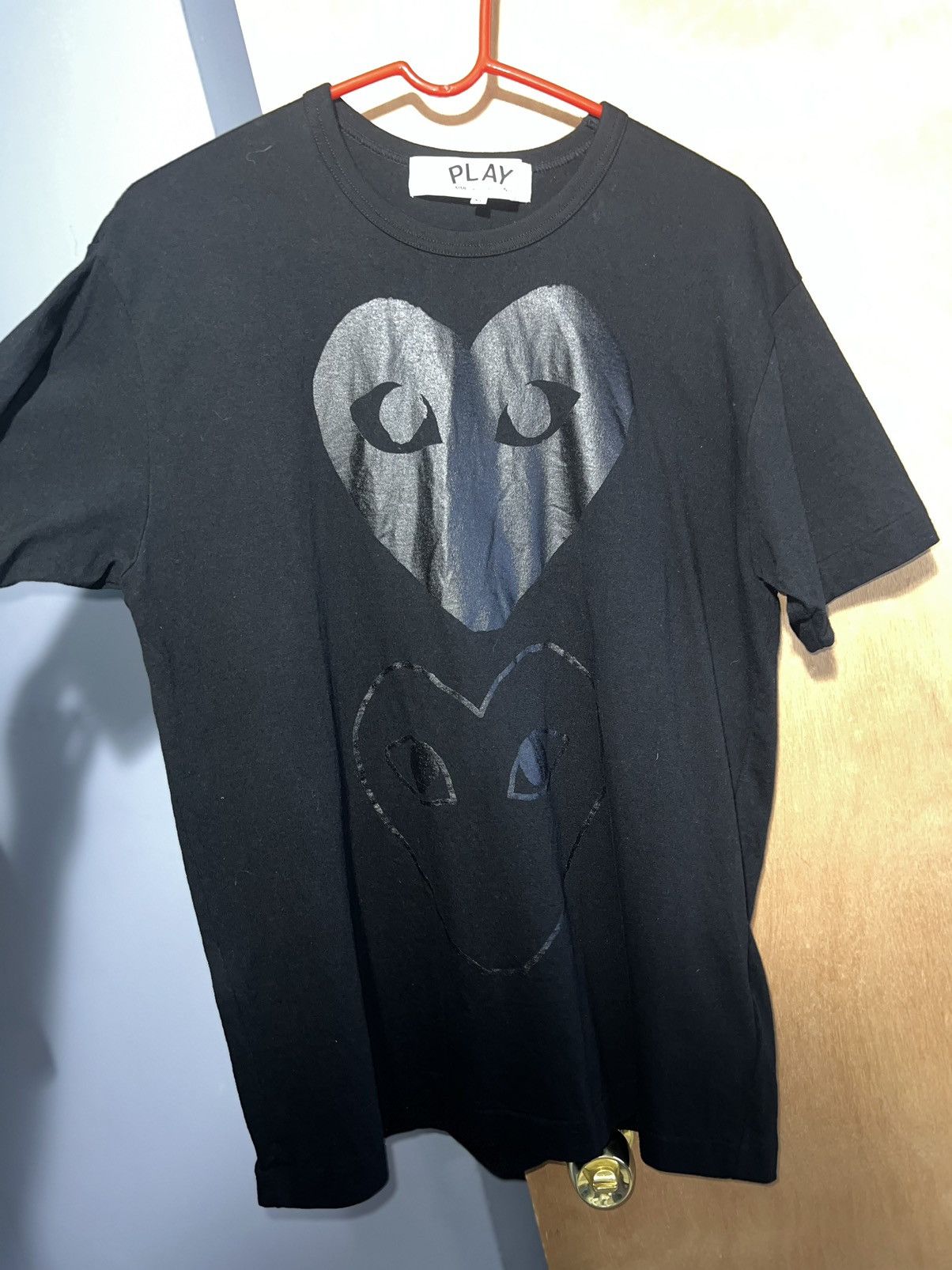 Comme des Garcons CDG PLAY DOUBLE BLACK HEART T-SHIRT | Grailed