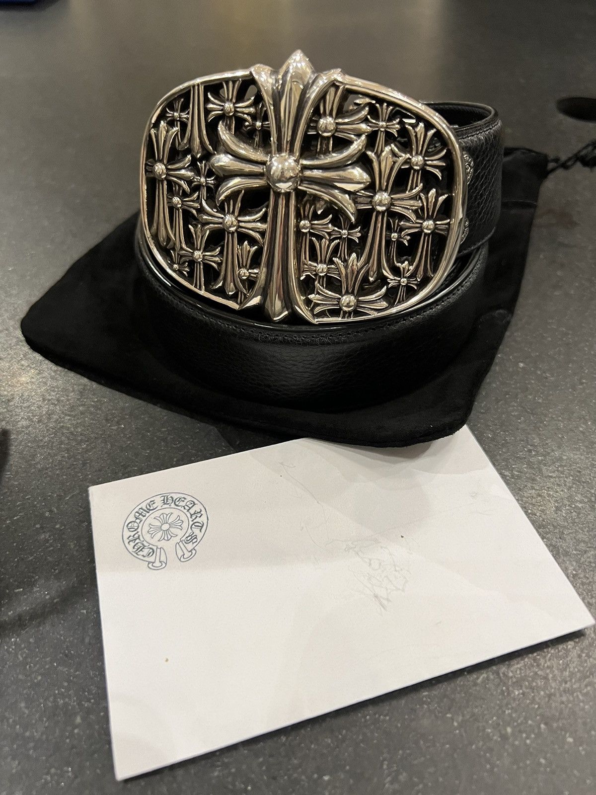 Chrome Hearts Chrome Hearts Cemetery Buckle & Black Leather Belt Strap ...