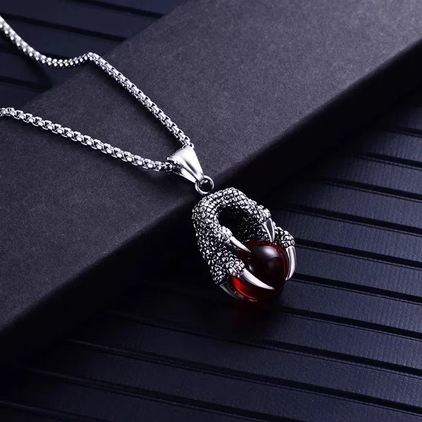 Vintage Demon Dragon Necklace Claw Dagger Red Stone Chain Anime Art ...