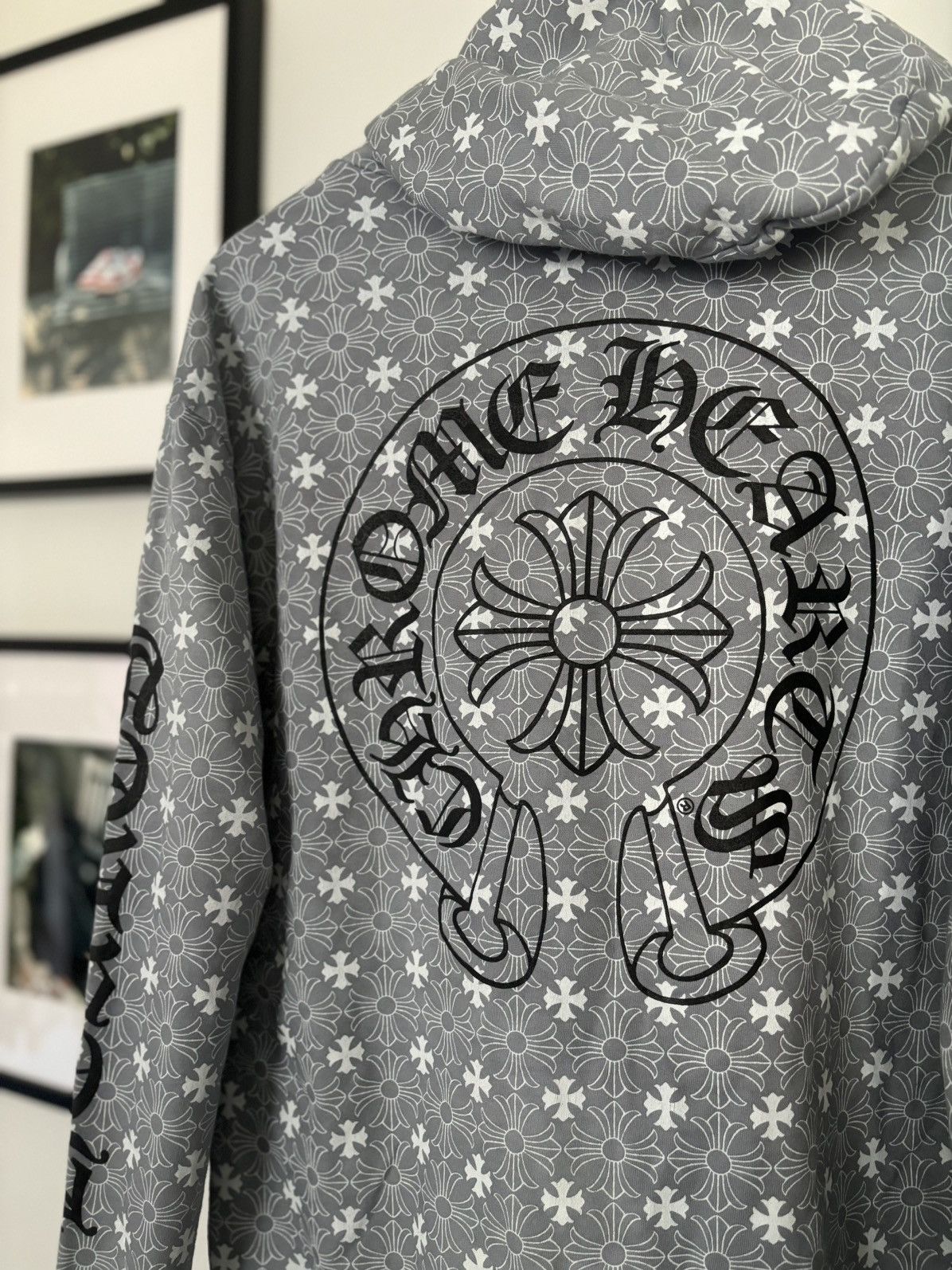 Chrome Hearts EXCLUSIVE GRAY ALL OVER PLUS LOGO DAGGER ZIP HOODIE | Grailed