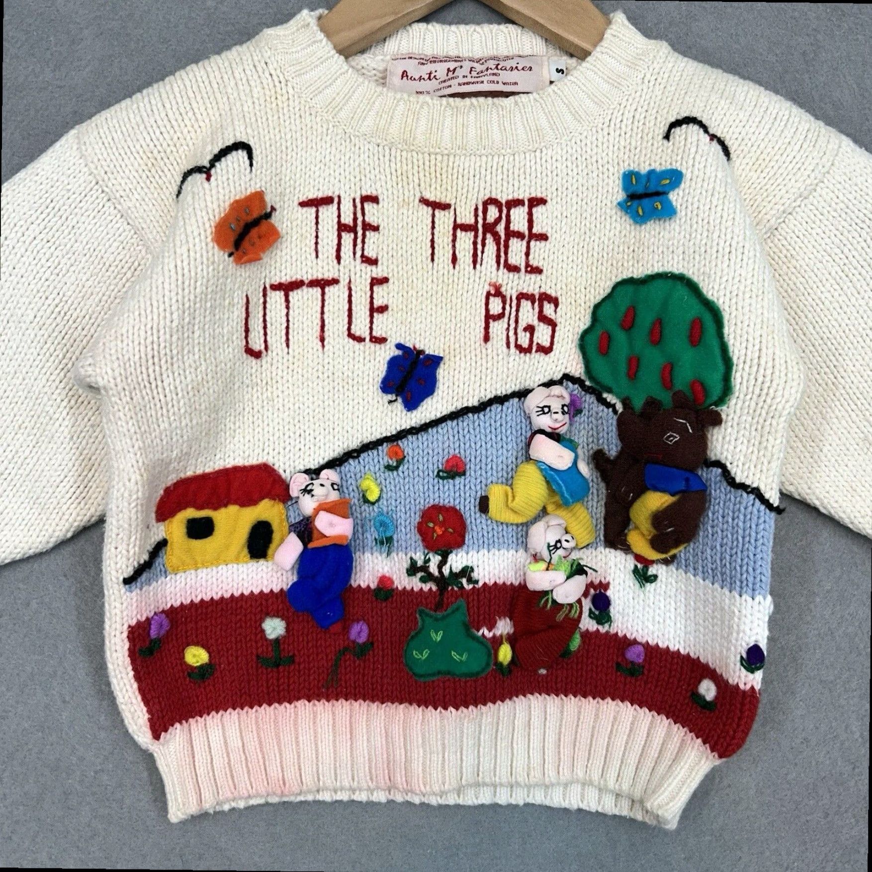 Vintage Three Little Pigs Cardigan Sweater Mens Sz Small Extra Large ...