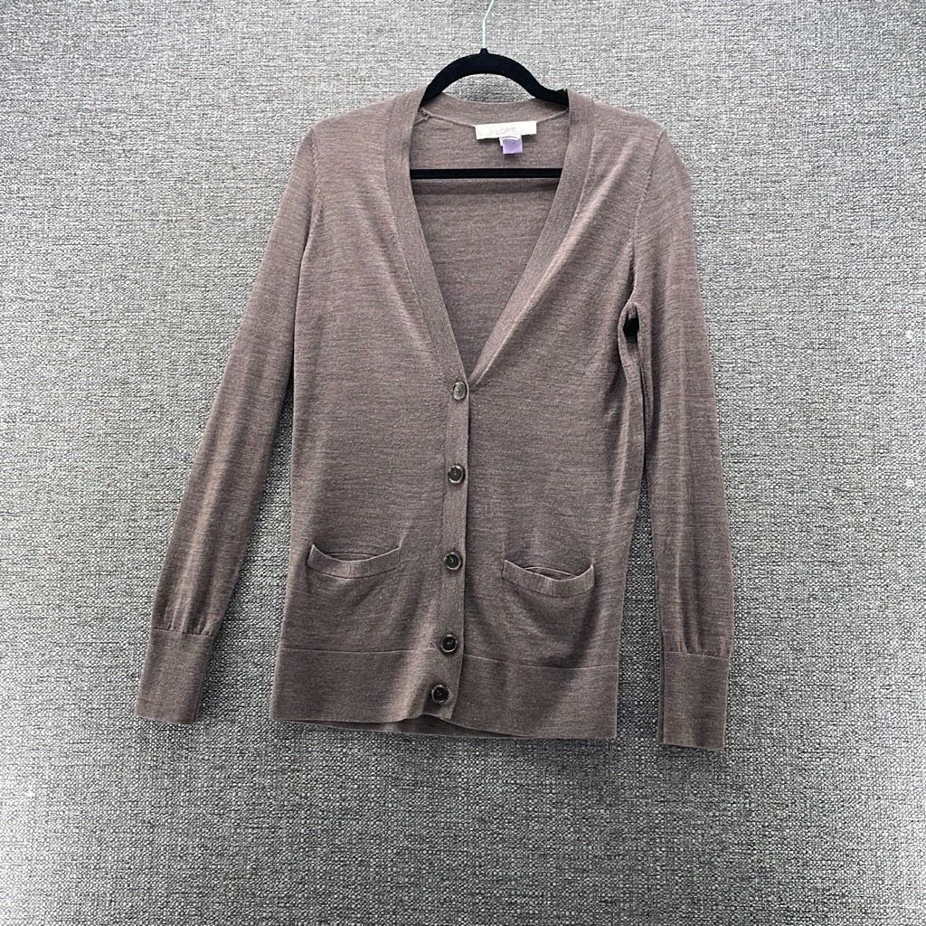 Loft Loft Cardigan Sweater Womans Medium Light Brown Wool Blend Pockets ...
