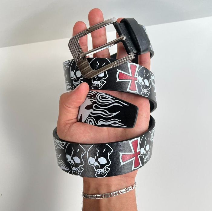 Ed Hardy Y2K 2000s vintage black skeleton skull goth emo black belt ...