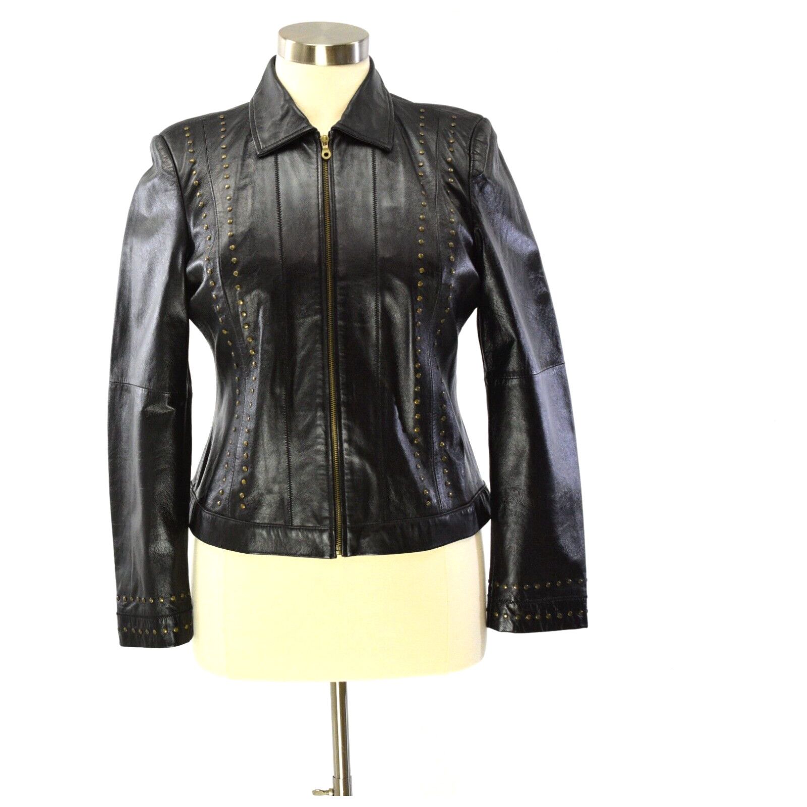 Vintage Womens Studded Leather Jacket Dark Brown Large John Paul ...