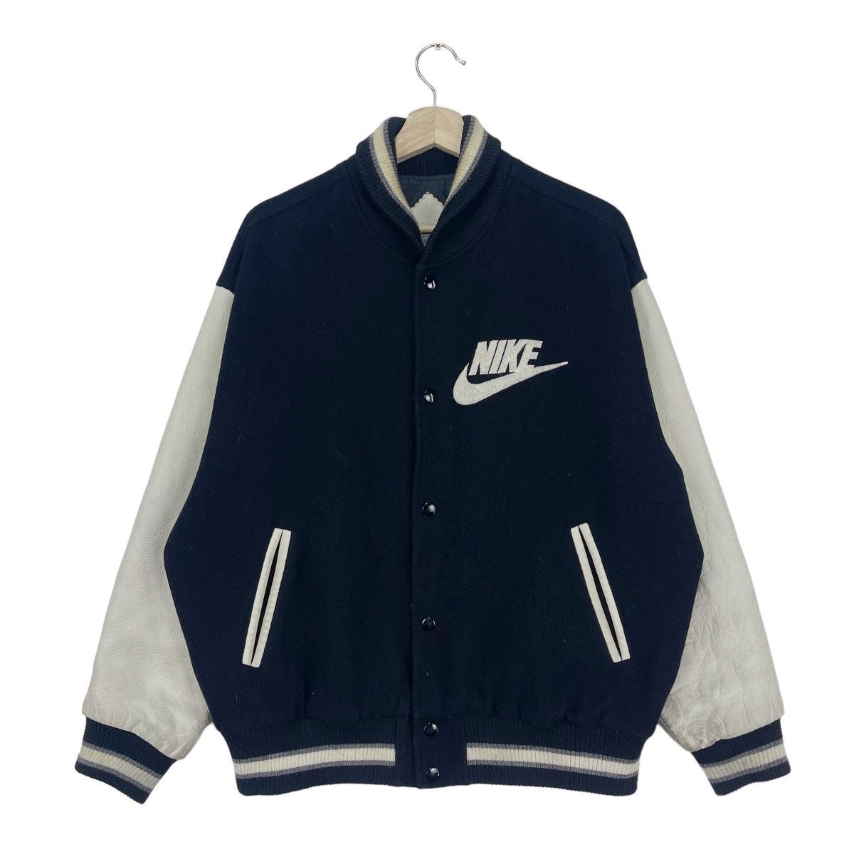 Leather Jacket × Nike × Varsity Jacket Vintage Nike Varsity Jacket ...