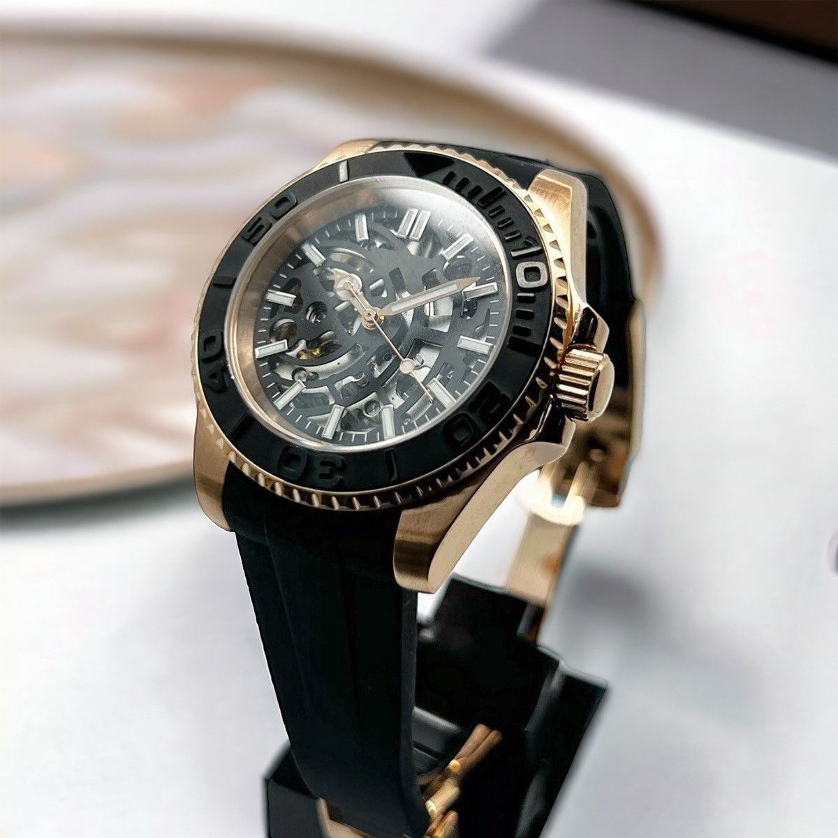 Japanese Brand × Seiko Seiko Yachtmaster Black Skeleton Rosegold ...