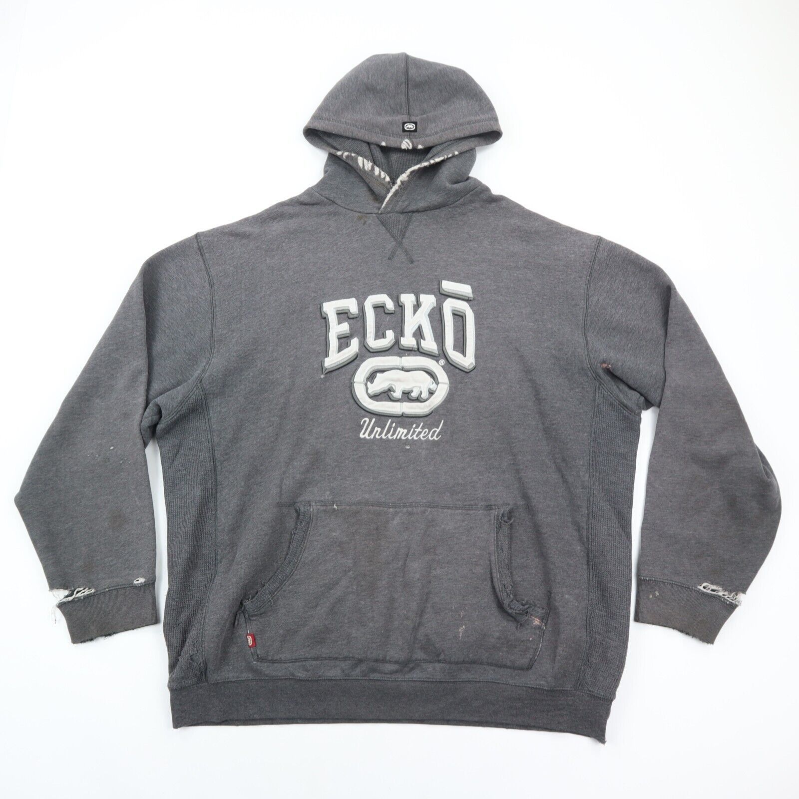 Ecko Unltd. Thrashed Vintage Ecko Unltd Hoodie Sweatshirt Y2K Rhino Logo Skate Hip Hop XXL | Grailed