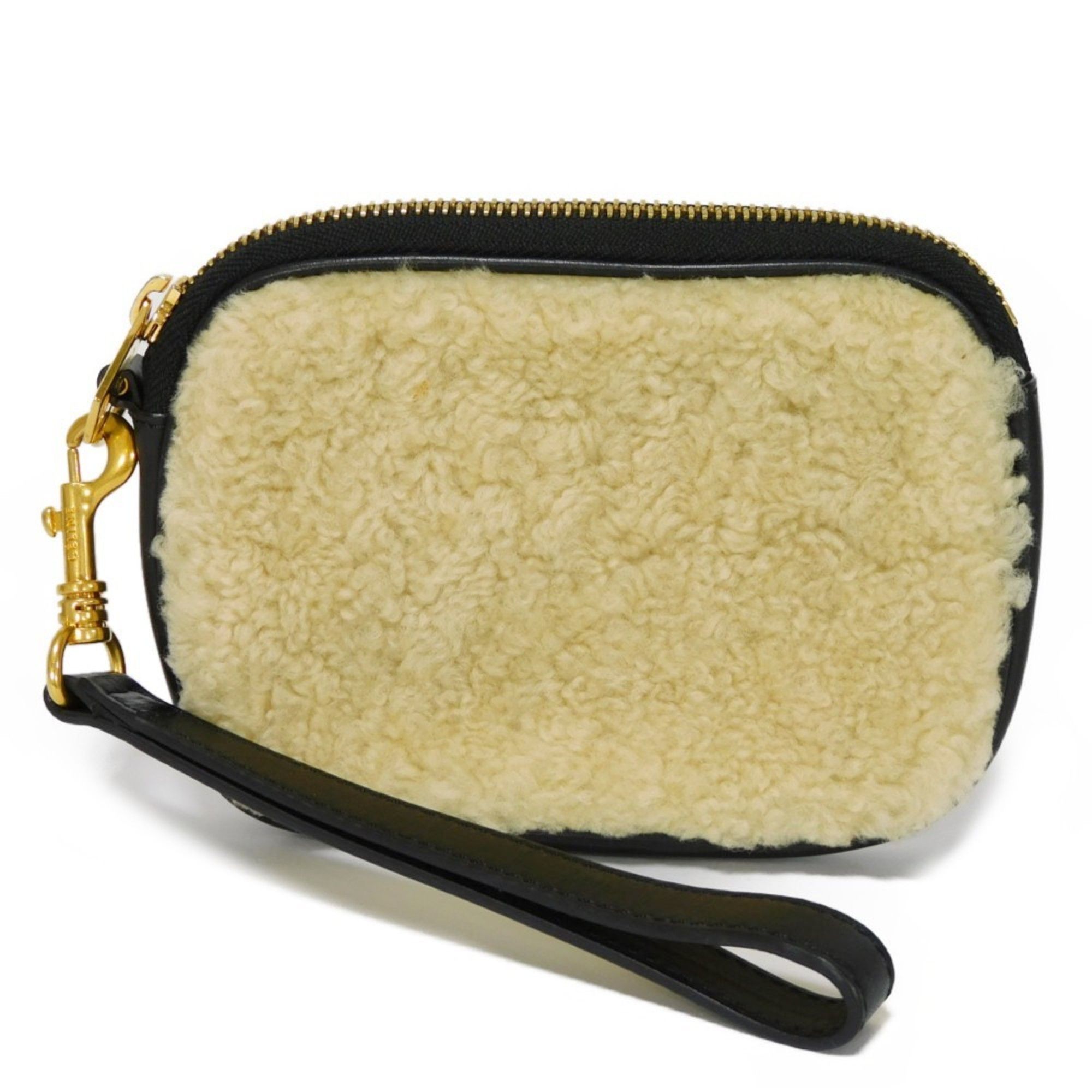 Celine Celine Pouch Dragon Shearling Black Natural Handle Strap Old ...