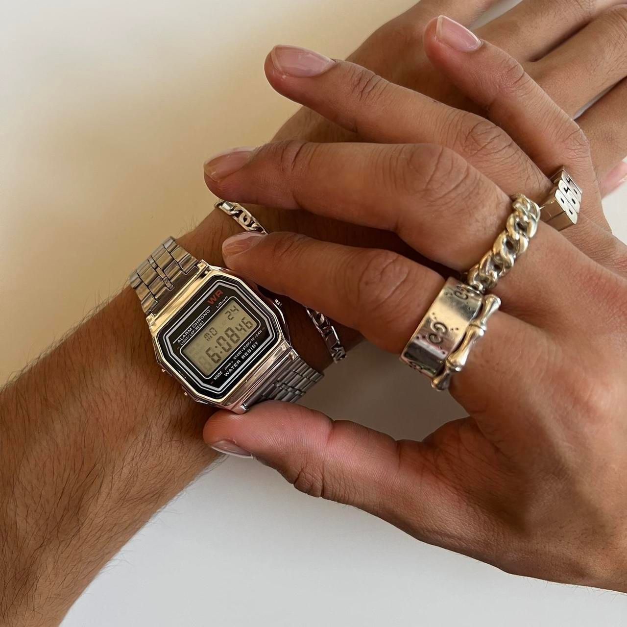 Casio Y2K 2000s vintage retro silver stainless steel digital watch ...