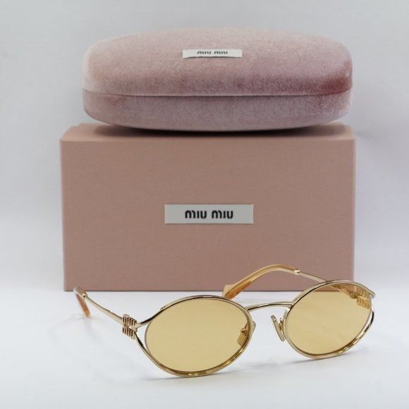Miu Miu NEW MIU MIU MU52YS 5AK10B SHINY GOLD/LIGHT ORANGE SUNGLASSES | Grailed