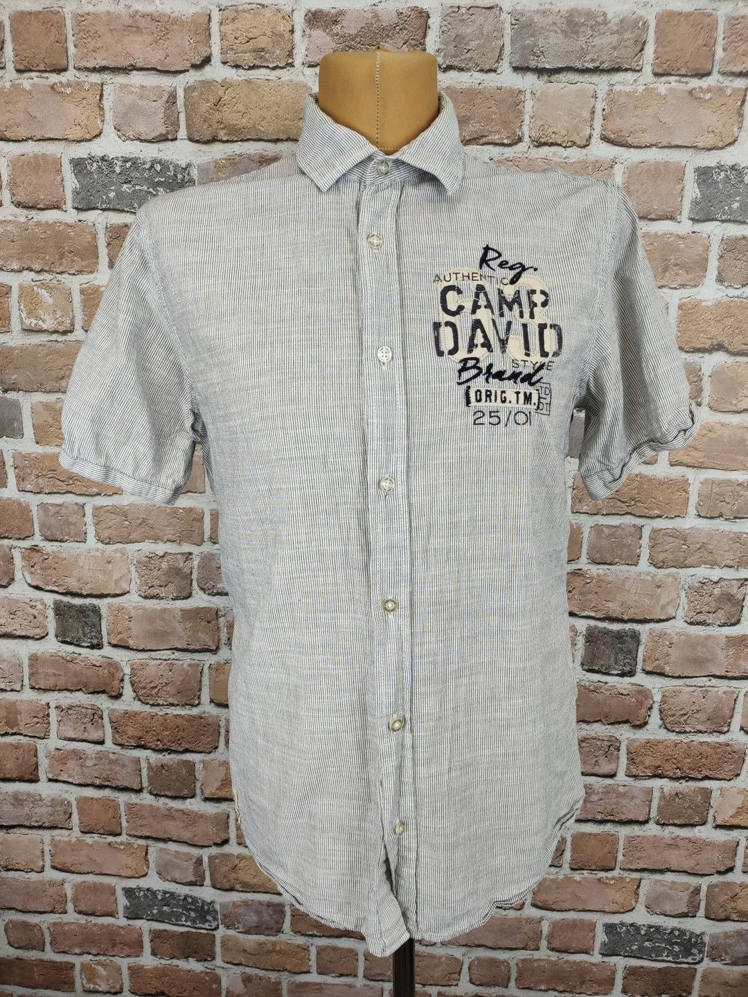 Camp David × Streetwear Striped Grey Shirt with Camp David Logo | Grailed