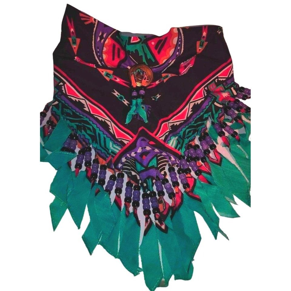 Vintage Western Ranch Aztec Bandana 1980s Beaded Conch Tie Back Rode ...