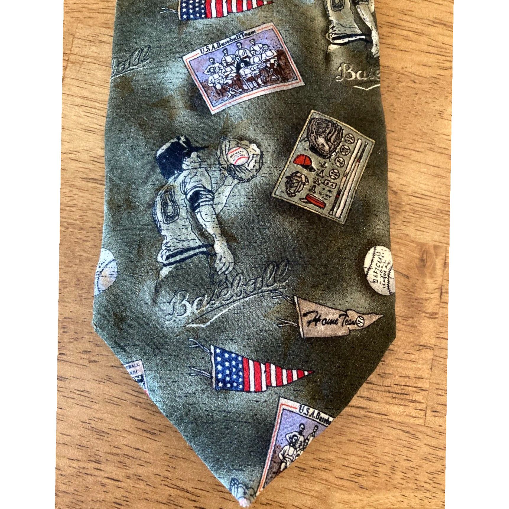 Vintage Authentic Collectible Americana Baseball Tie Featuring Early 