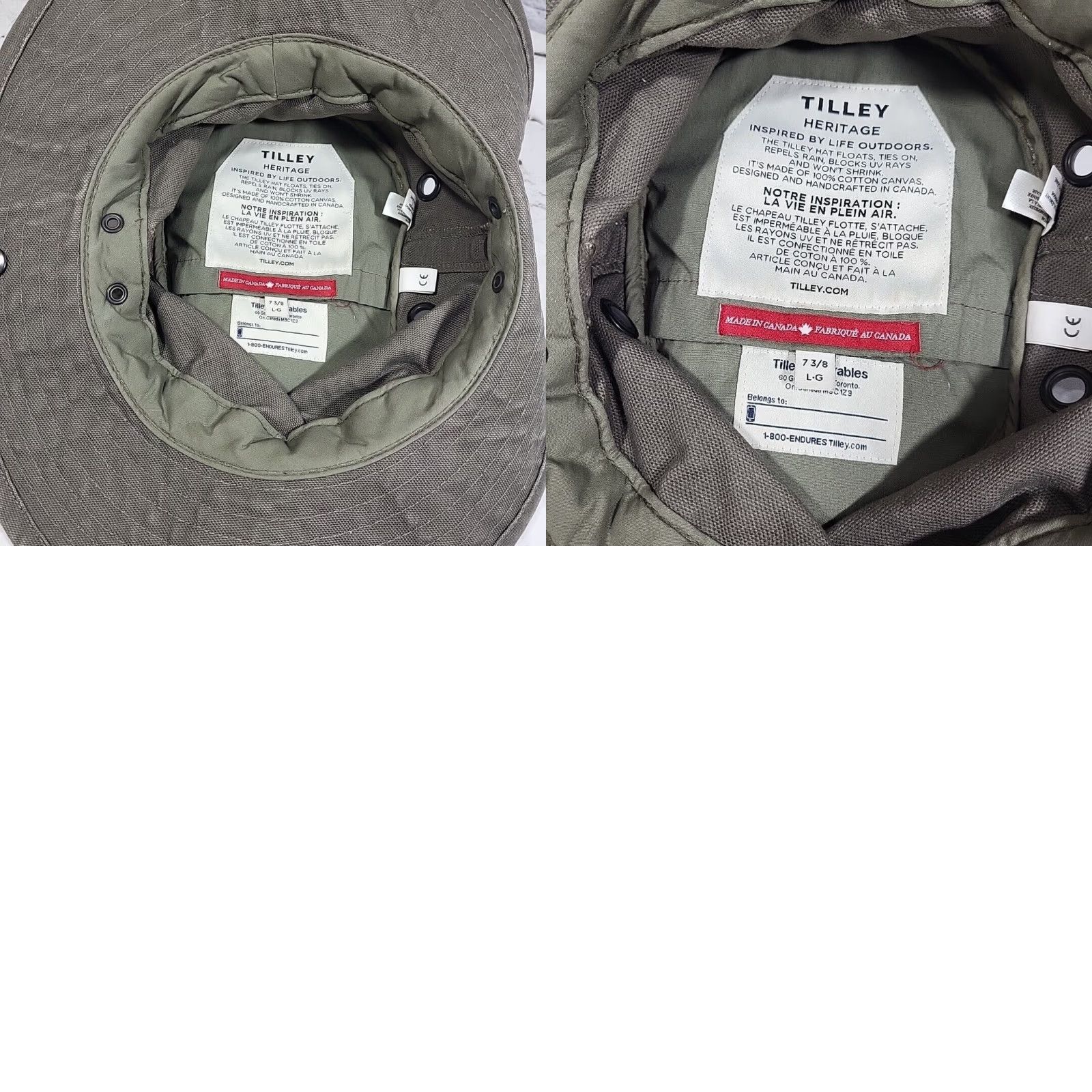 Tilley Large Size 7 3/8 Grey Canvas Duck Boonie Explorer Snap Up Hat ...