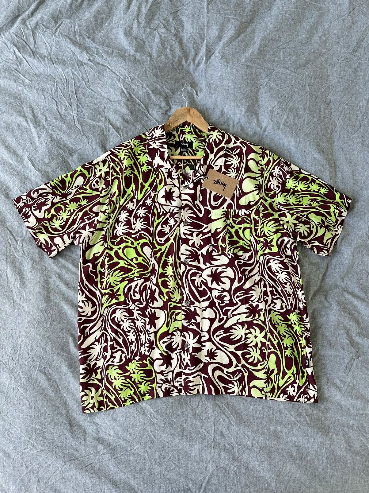 Stussy Stüssy Psychedelic Palm Tree Short Sleeve Button Shirt Green ...