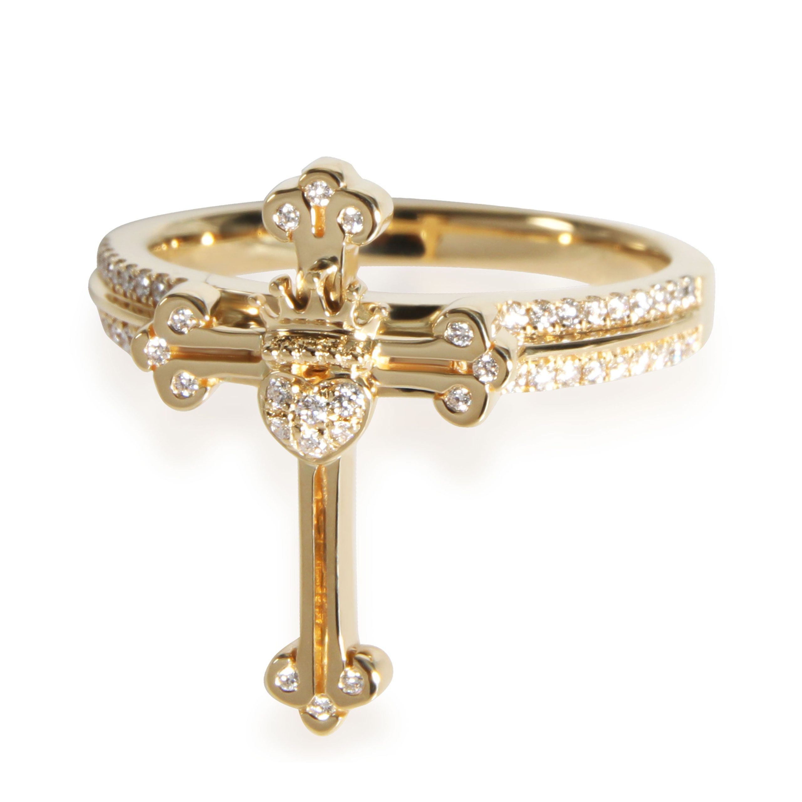 King Baby King Baby Diamond Cross & Crowned Heart Ring in 18K Yellow ...
