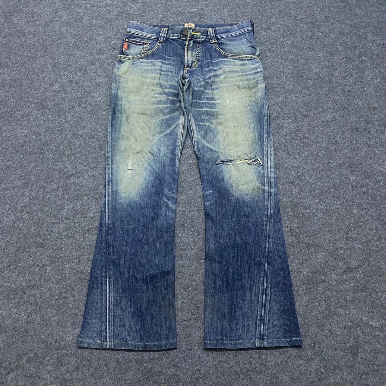 Edwin Vintage Edwin Blue Trip Backle Back Distressed Flare Denim | Grailed