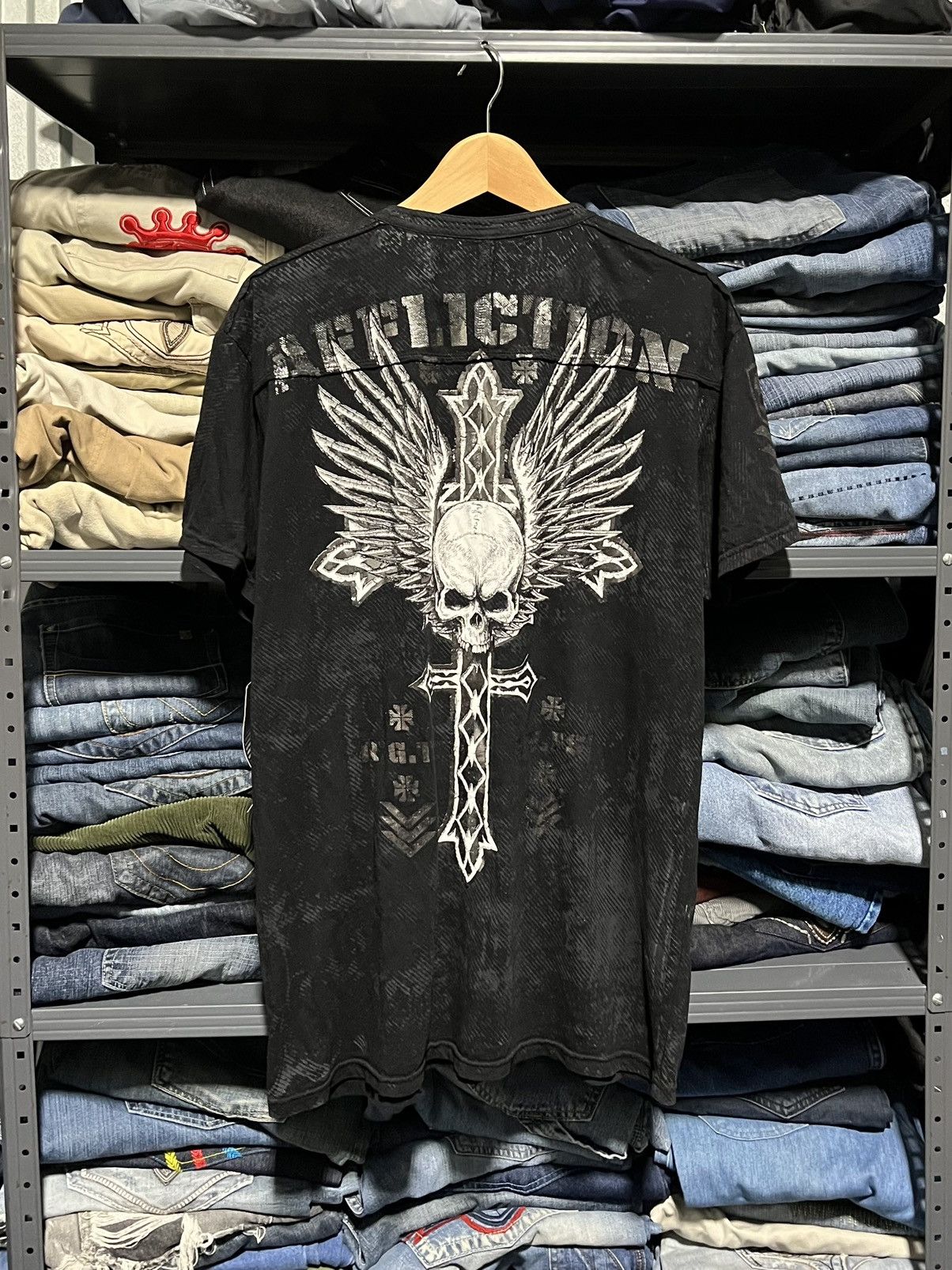 Affliction × Tapout × Vintage Crazy Y2K Affliction Tee Grunge Skull ...