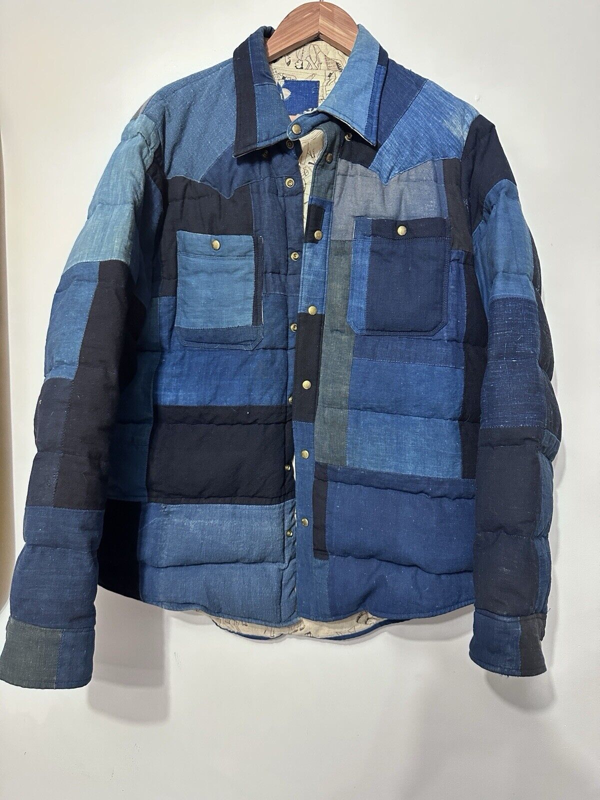 Visvim o1tko11224 Denim-Patchwork Down Shirt Jacket in Multicolor | Grailed
