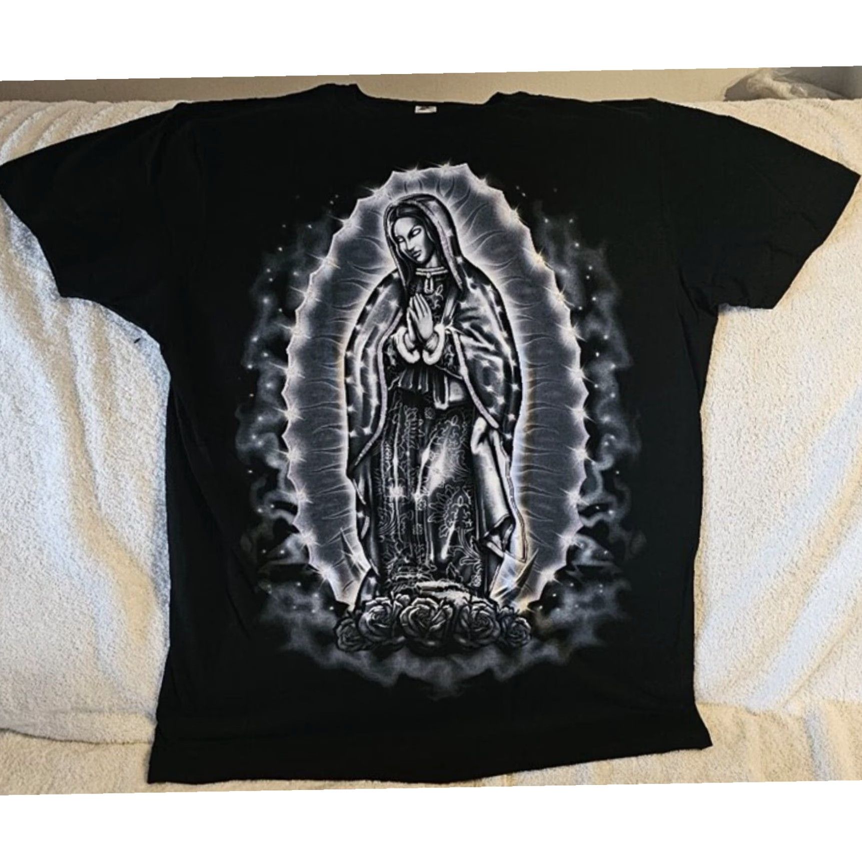 Vintage Our Lady Of Guadalupe Virgin Mary Mens Black Cotton T Shirt ...