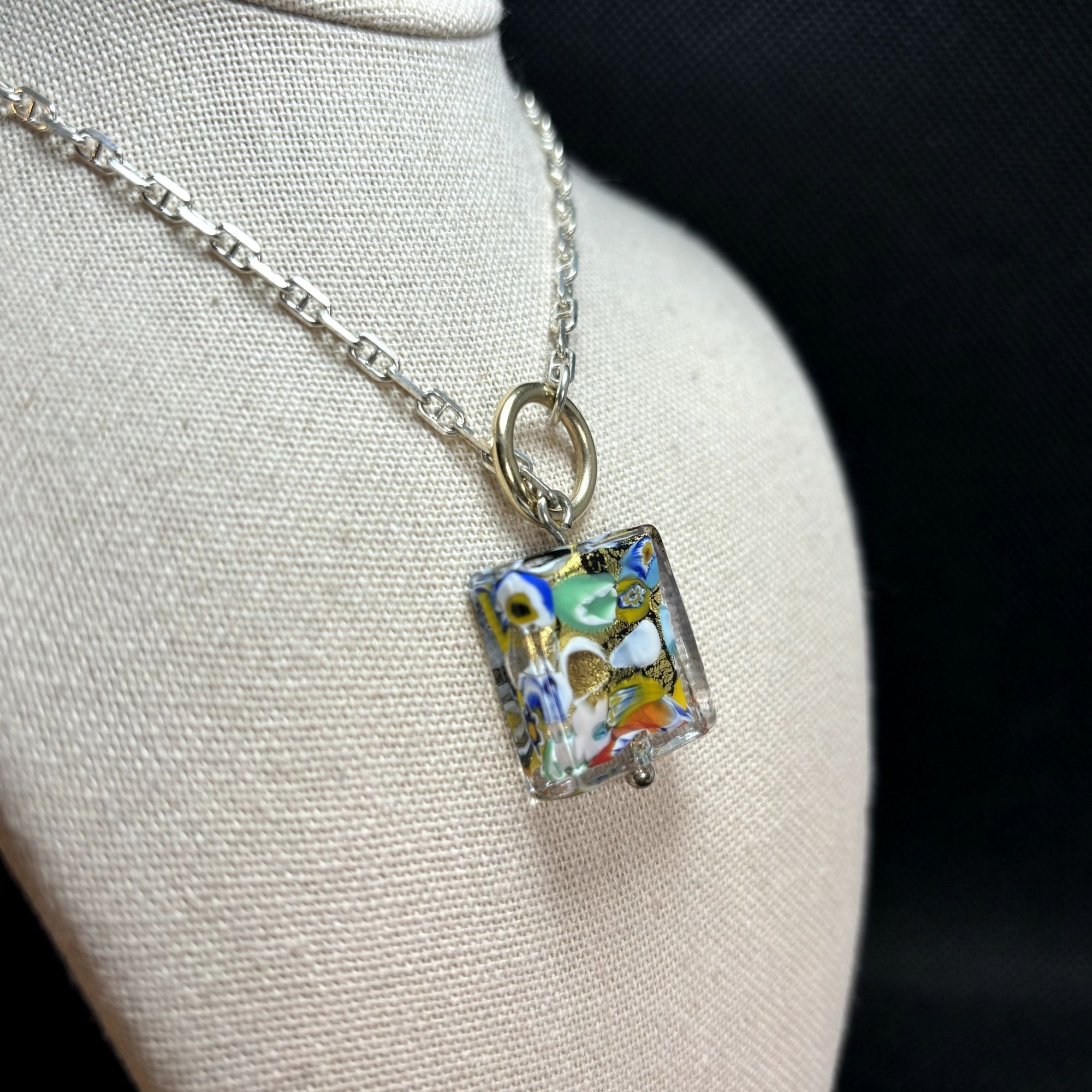 Vintage VTG Sterling Silver 925 Artisan Glass Toggle Design 16" Neck ...