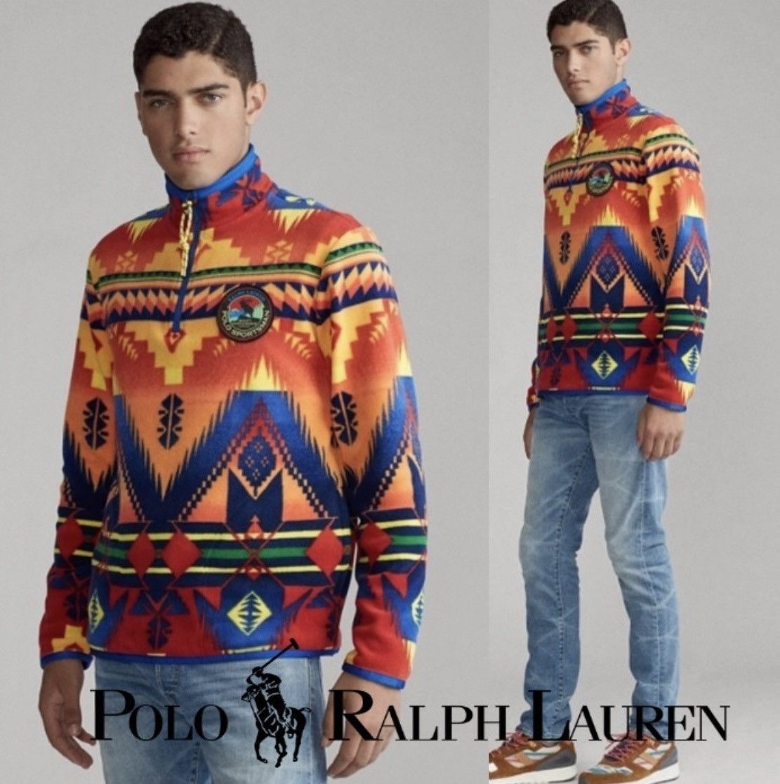 Polo Ralph Lauren Polo Ralph Lauren Orange Red Aztec Sportsman Fleece 1/2 Zip | Grailed