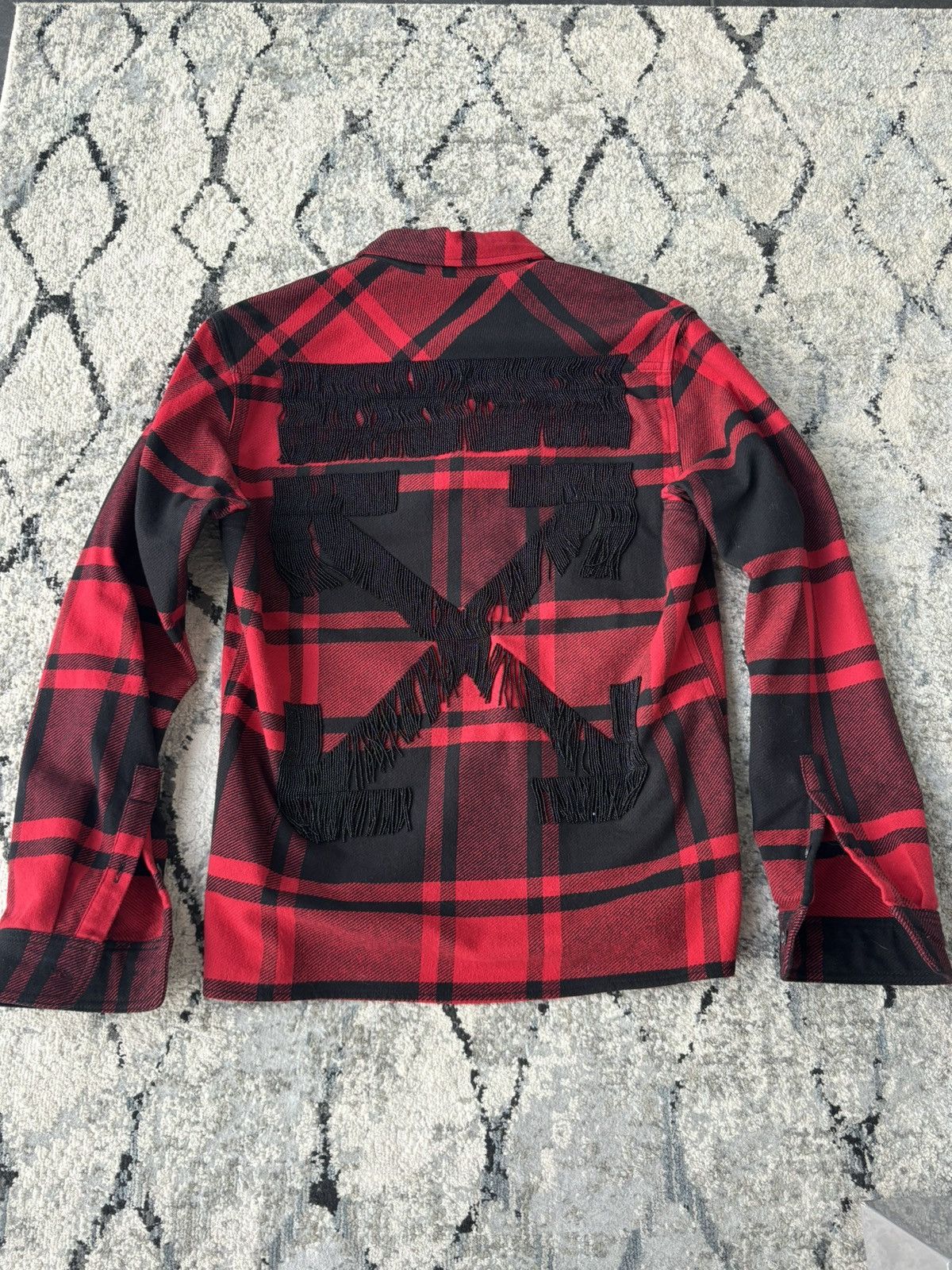 Off-White Off White Flannel Long-sleeve with Tassel/Fringe Logo | Grailed
