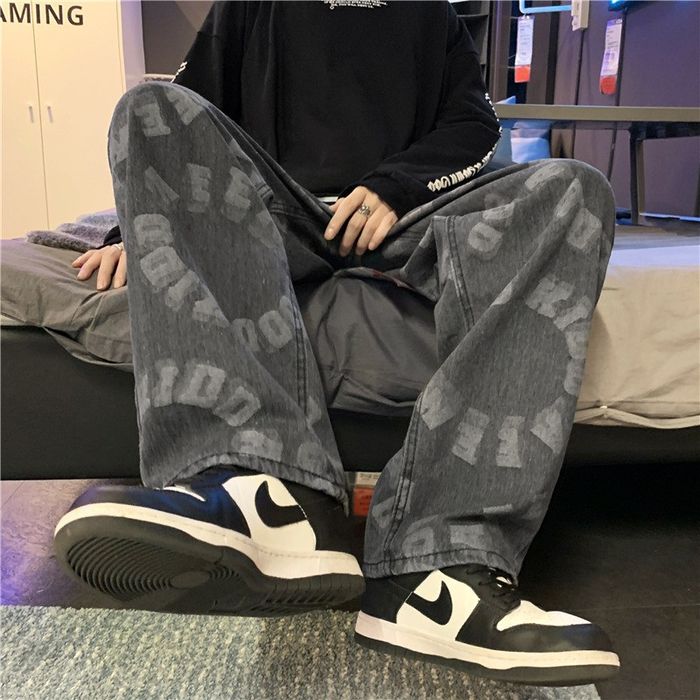 Streetwear Letters Graphic Straight Leg Jeans | Grailed