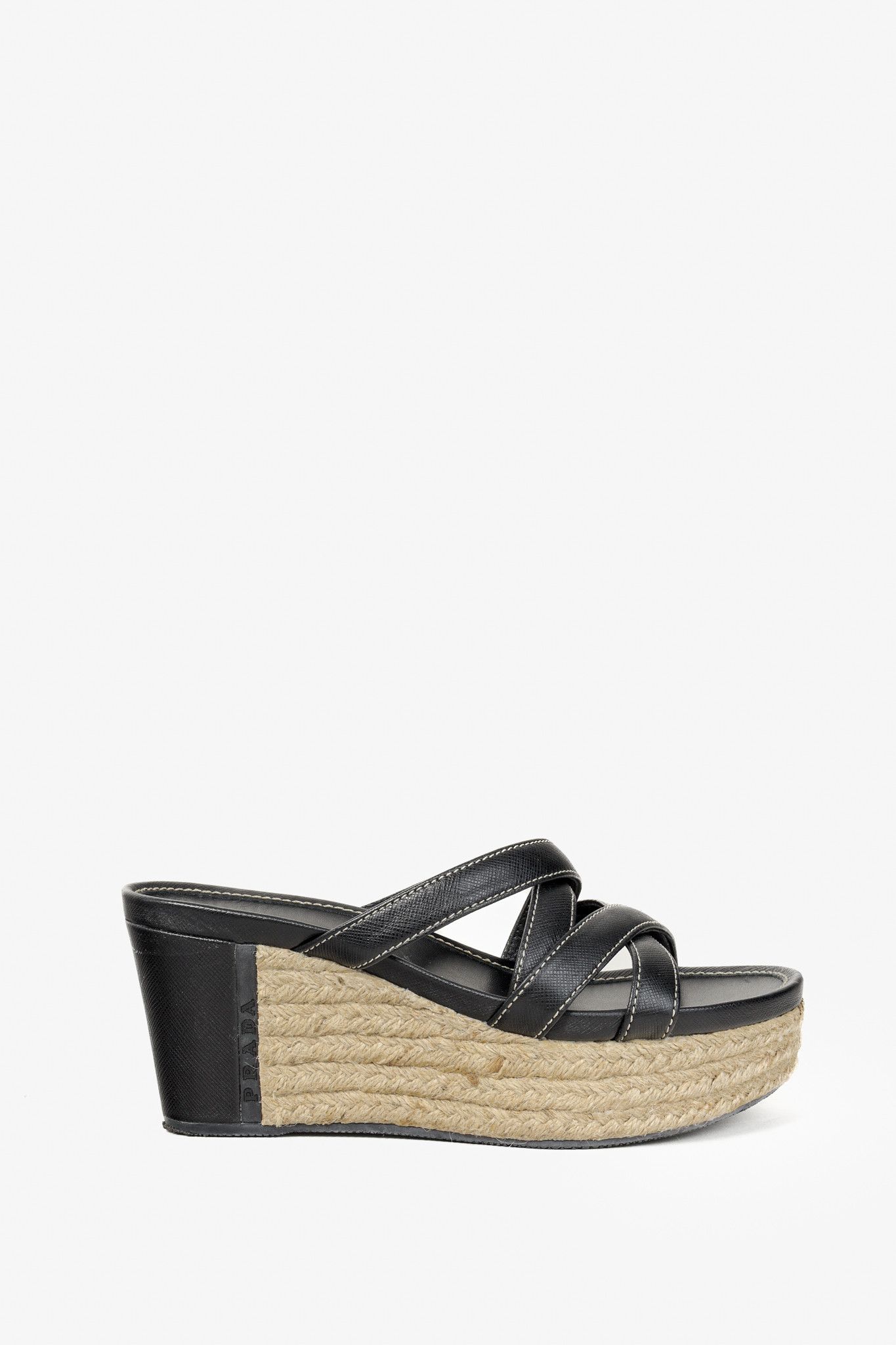 Prada Prada Red Label Black Strap Wedge Espadrille Sandal | Grailed