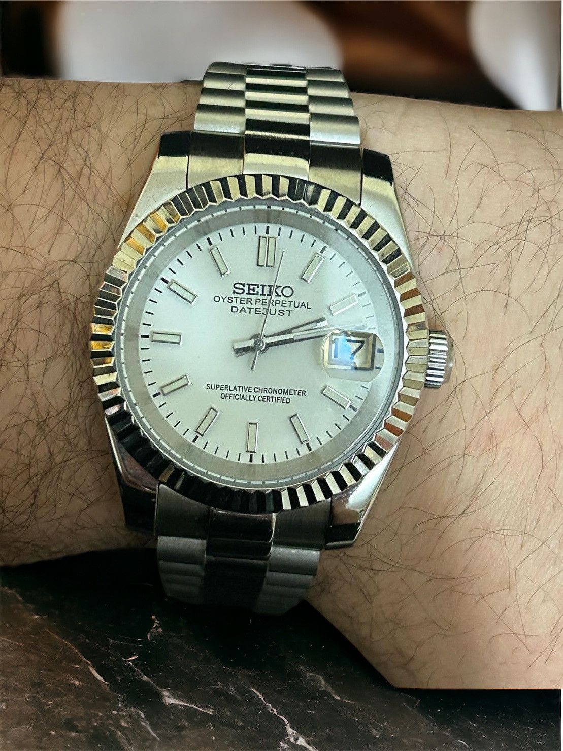 Japanese Brand × Seiko Seiko Mod Datejust White Dial Steel Presidential ...
