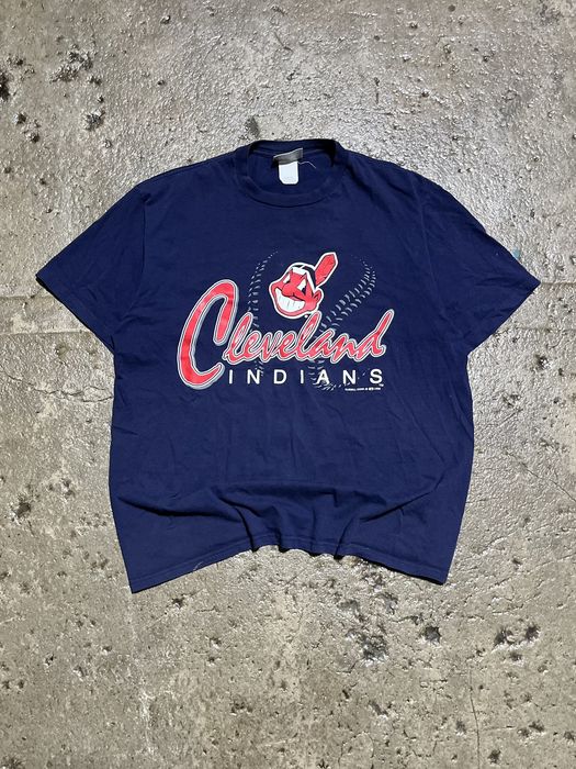 Vintage VINTAGE 90s CLEVELAND INDIANS MLB CHIEF WAHOO LOGO TEE BLUE | Grailed