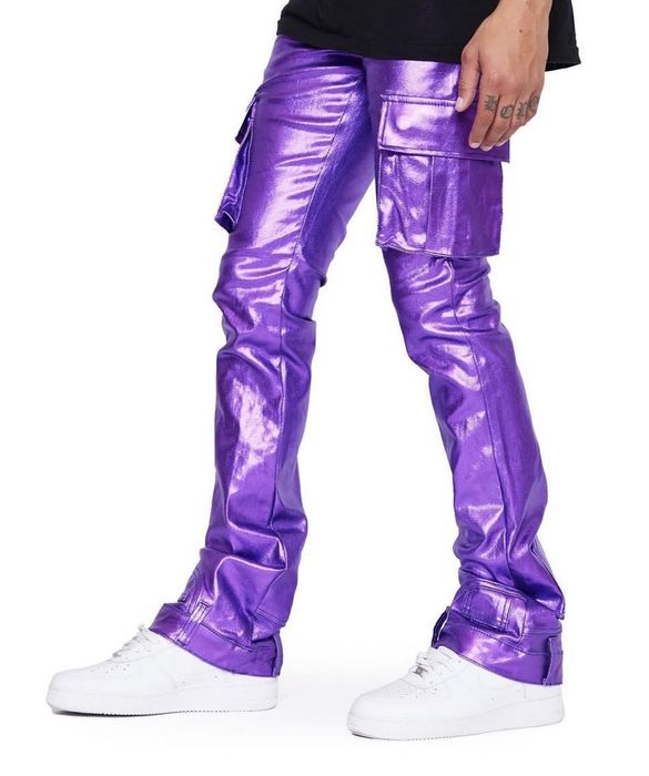 Designer VALABASAS “VAN GOGH” PURPLE WAXED STACKED FLARE JEAN Size 30 ...