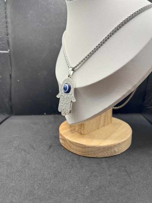 Silver Hamsa evil eye hand silver chain necklace | Grailed